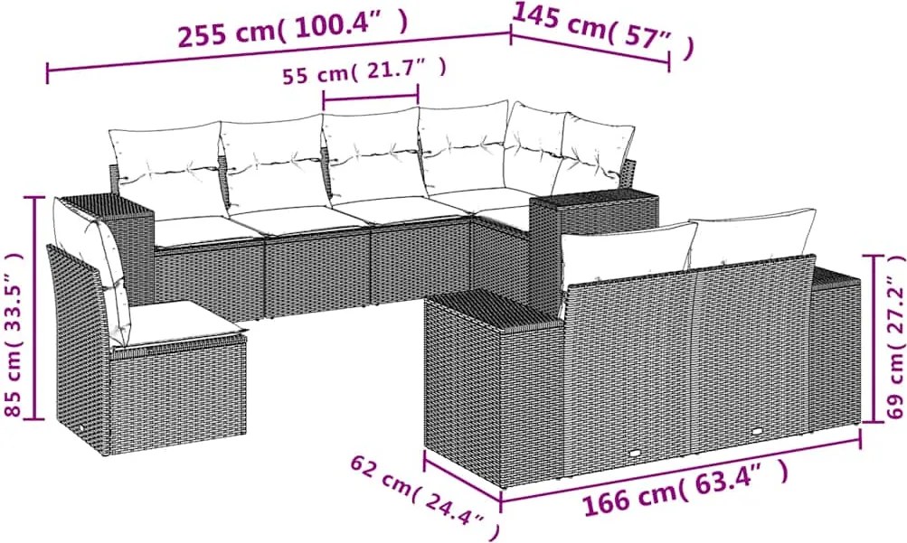 8dílná zahradní sedací souprava s polštáři hnědá polyratan 3222843