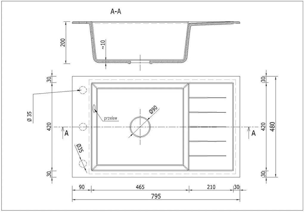 Kuchyňský dřez Lurano (bílá) (bez otvoru pro baterii) (P). 1065933