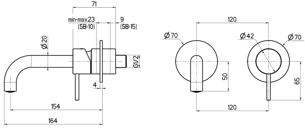 Sapho Sapho, ULTRAMIX 2-prvková podomítková umyvadlová baterie, hubice 16cm, černá mat/zlato mat, UT118BG