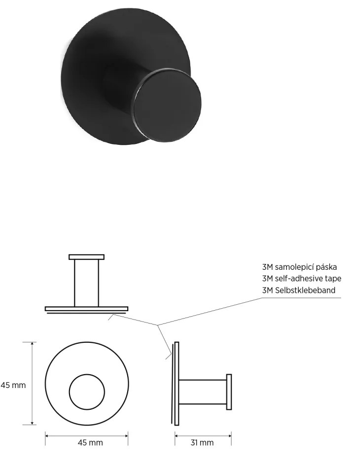 Sapho X-ROUND samolepící háček, černá mat XR219B