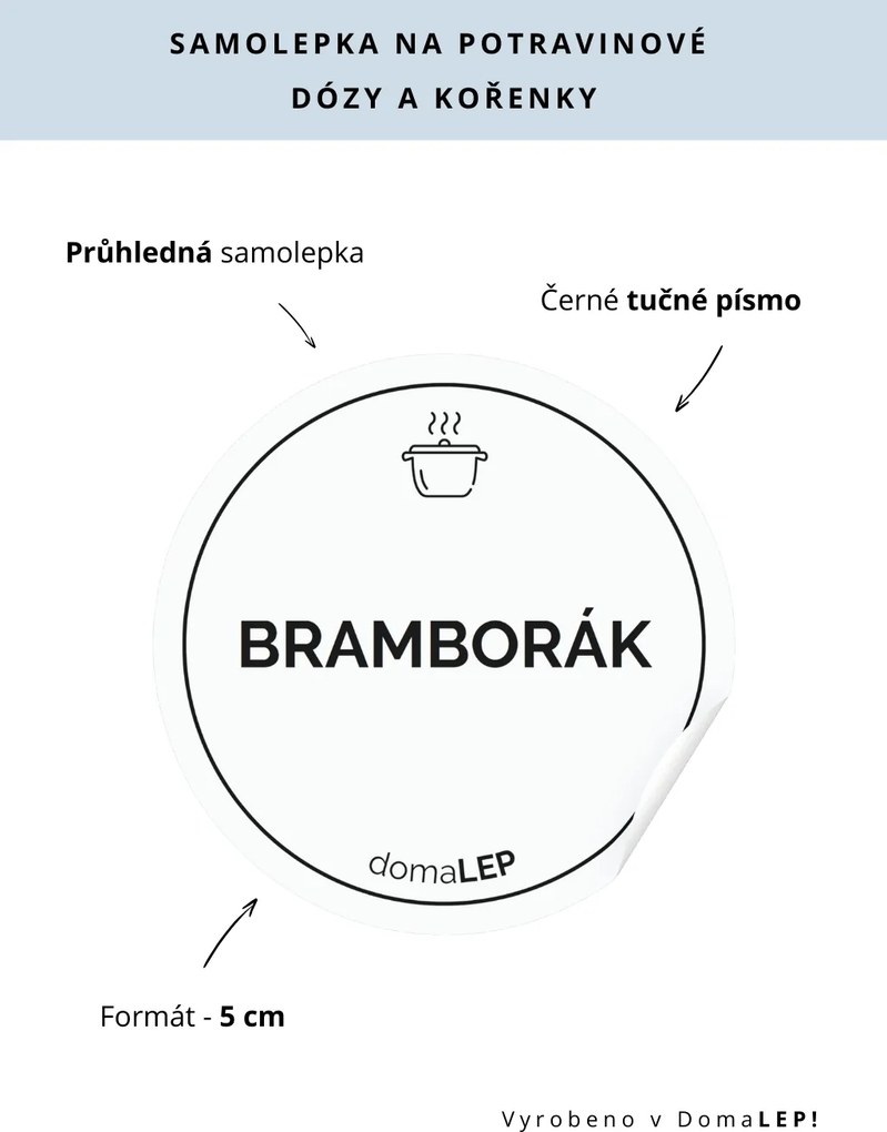 Samolepka na kořenky BRAMBORÁK průhledná 5 cm tučné písmo