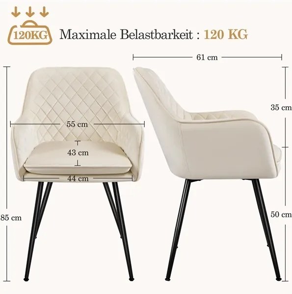 Sada 2 ks – Jídelní židle Yaheetech – béžová, 61 cm (délka) × 55 cm (šířka) × 85 cm (výška) (267329996755)