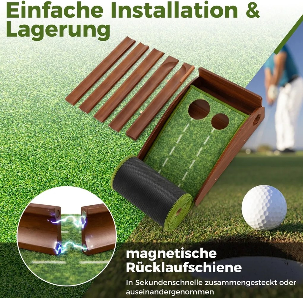 Costway Golfová podložka na patování s 2 jamkami a 3 golfovými míčky a umělým