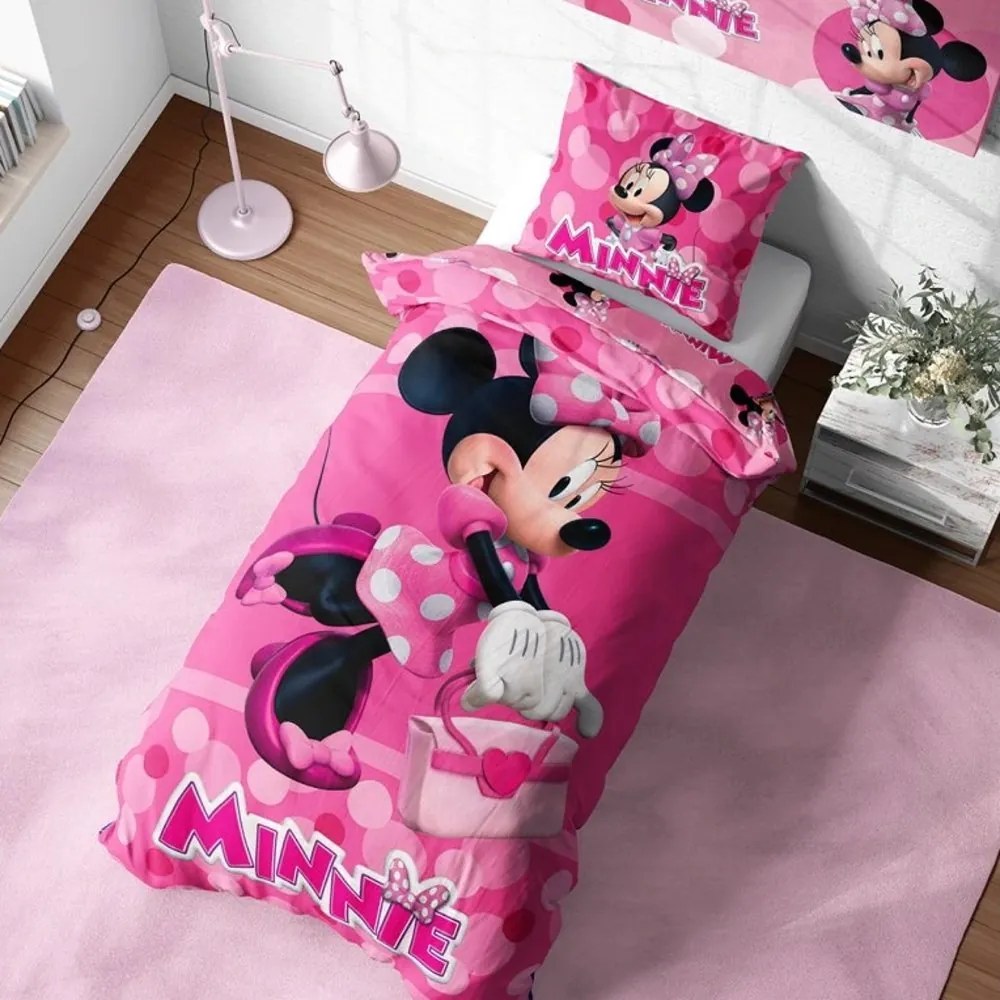 Bavlněné ložní povlečení Minnie Mouse - motiv Módní ikona - 100% bavlna - 70x90 cm + 140x200 cm