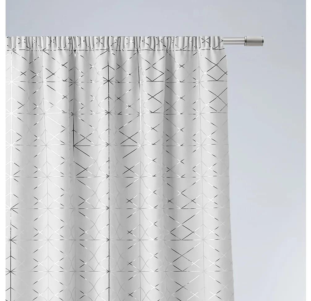 Nádherný závěs v elegantní bílé barvě v kombinaci se stříbrným vzorem 140 x  260 cm se zavěšením na řasící pásku | BIANO