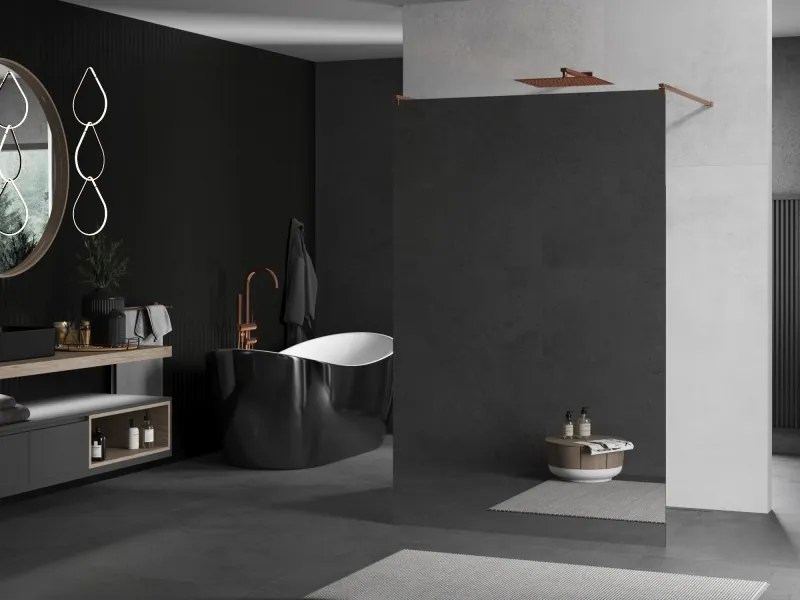 Mexen Kioto, sprchová zástěna Walk-In 120 x 200 cm, 8mm sklo vzor zrcadlo, měděný matný profil, 800-120-002-65-50