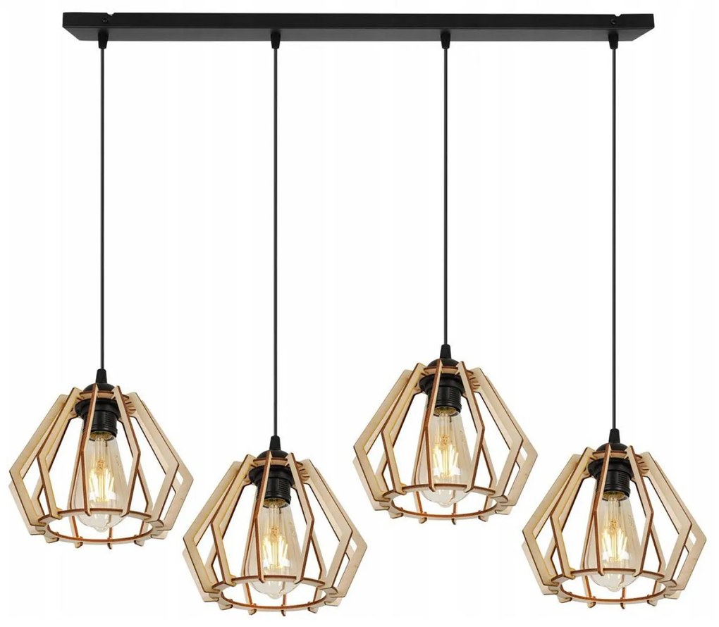 Light for home - Moderní svítidlo s dřevěnými stínidly v skandinávském stylu TIMBER 91444, 4x60W, E27, Černá