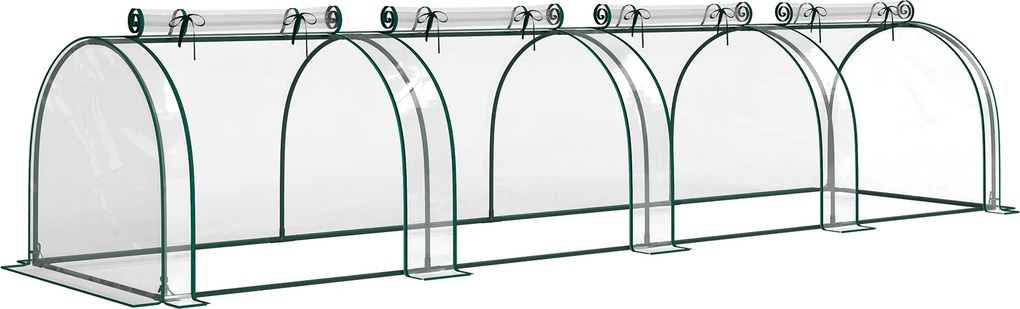 Outsunny Fóliový skleník Skleník s dveřmi Studený rám Rostlinná školka Rostlinný dům Fólie Ocel PVC Transparent 395 x 100 x 80 cm | Aosom
