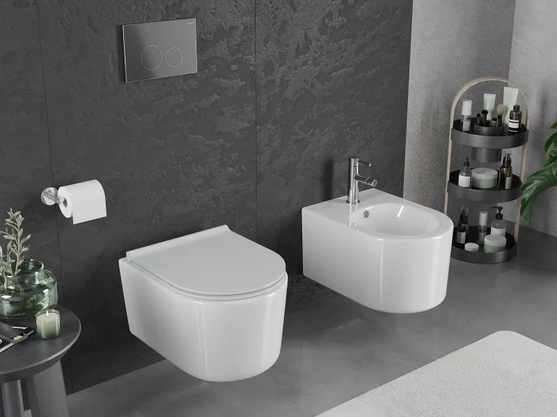 Mexen Sofia, závěsná WC mísa 490x360x355 mm, Rimless Tornádo + WC sedátko z duroplastu, bílá lesklá, 30540500T