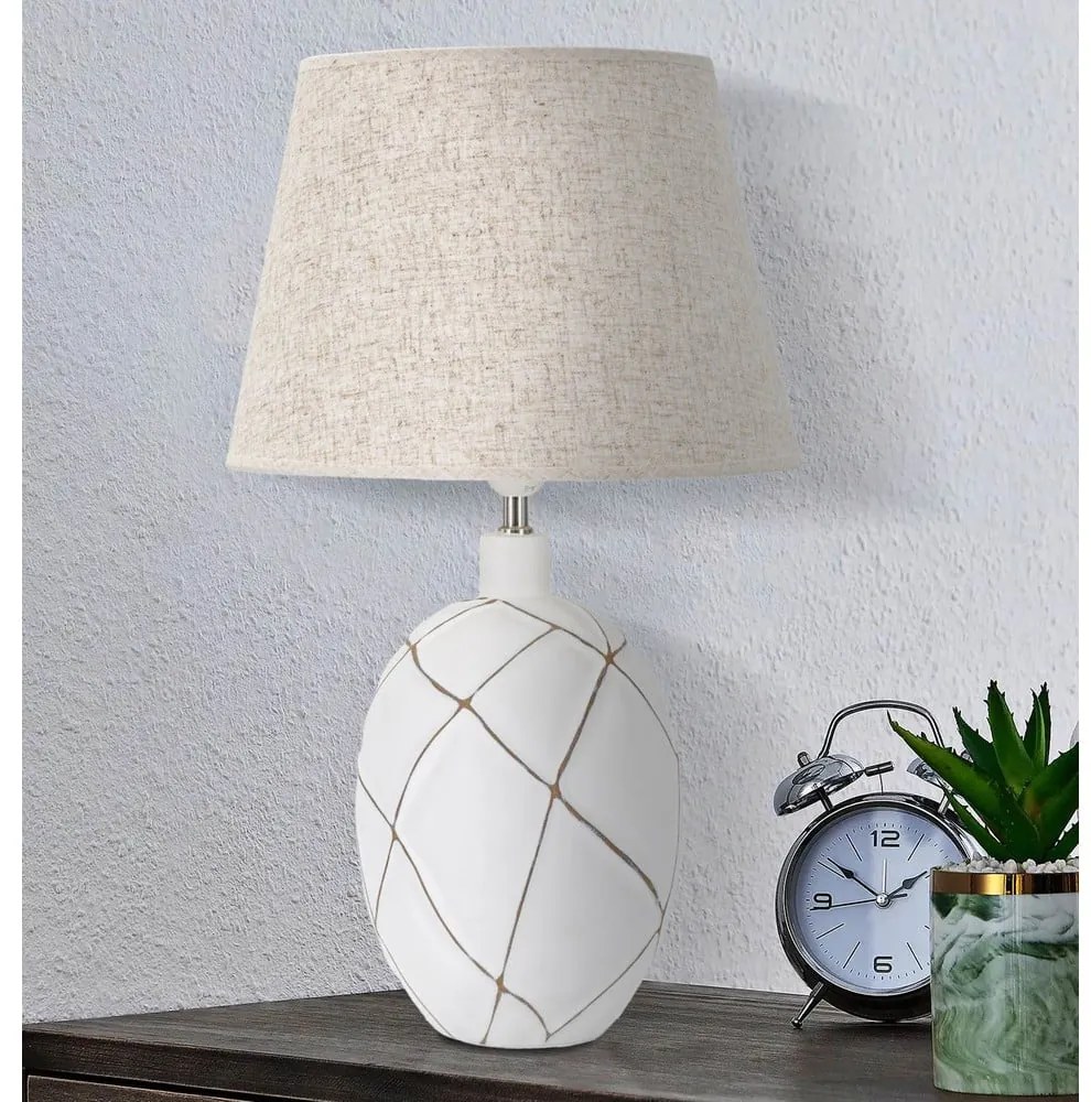 Stolní lampa s textilním stínidlem v bílo-krémové barvě (výška 60 cm) Lines – Mauro Ferretti