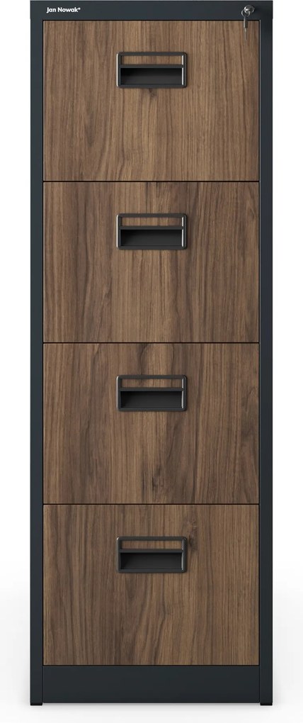 Kovová kartotéková skříň se 4 zásuvkami, antracit/ořech, 460x1320x620 mm: SARA Eco Design