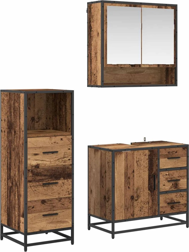 Sada koupelnového nábytku 3 ks Staré dřevo 65 x 33 x 60 cm 3402332