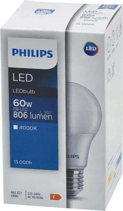 SADA 6 KS LED žárovek PHILIPS E27 8W 806lm neutrální bílá 4000K A60