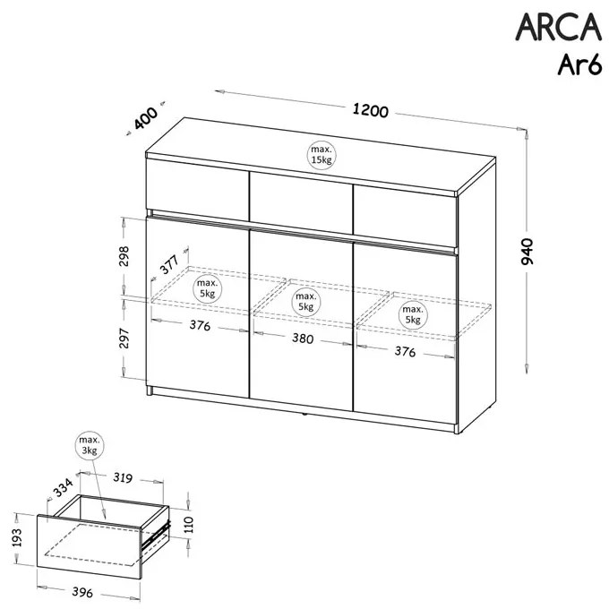 Komoda ARCHA AR6 Barva: Bílá