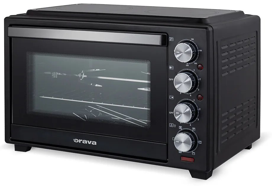 Orava Elektra-C38 elektrická trouba s dvouplotýnkovým sklokeramickým vařičem, 38 l