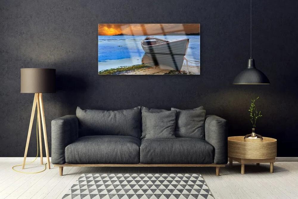 Obraz na skle Loď Moře Pobřeží Pláž 120x60 cm