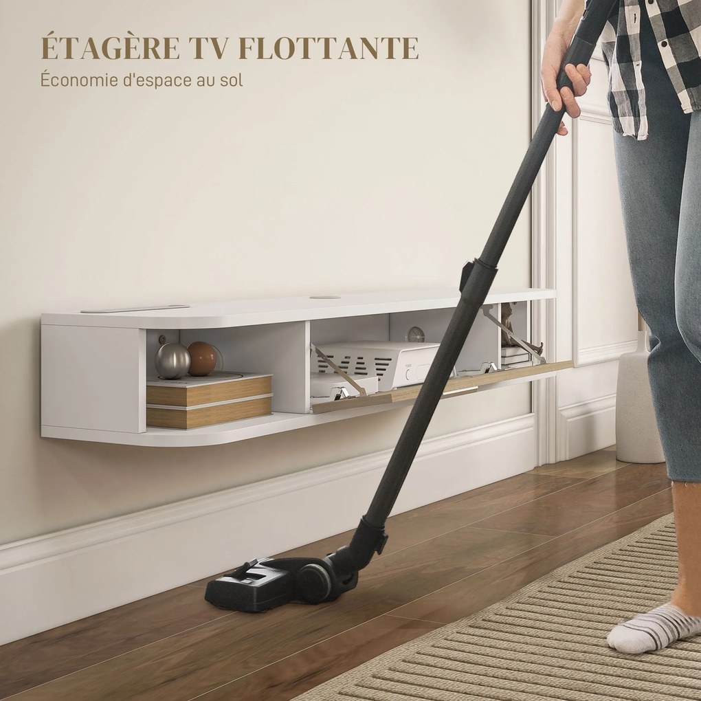 HOMCOM Nástěnný TV stojan, skříňka na TV pro televize až 50 palců s 2 otevřenými přihrádkami a skříňkou s klopným víkem 120L x 26W x 16H cm Bílá