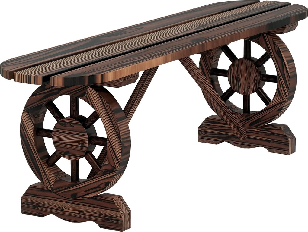 Outsunny Dvousedací Zahradní Lavice Dřevěná Lavice se 2 Dekorativními Koly Rustikální Styl Nosnost 200 kg pro Patio Terasu 120x29x39 cm Spálená | Aoso