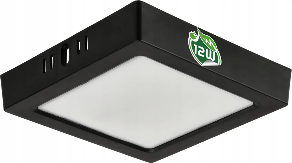 LED přisazený stropní panel – čtverec, 12 W, 1200 lm, černý