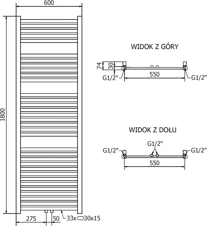 Mexen Hades, elektrické topné těleso 1800 x 600 mm, 900 W, zlatá lesklá, W104-1800-600-2900-50