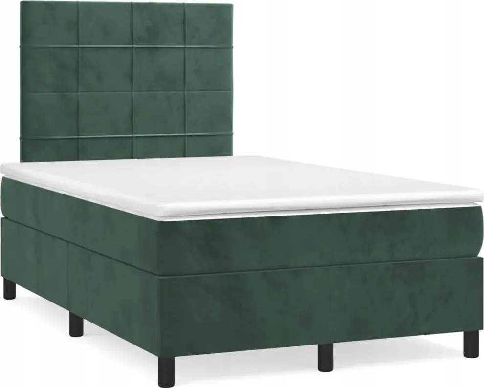 Box Spring Postel S Matrací Samet Tmavě Zelená Blok se čtverci 120 x 190