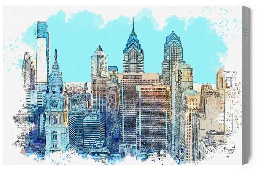 Obraz New York City Mrakodrapy S Akvarelem Nedostatek Nedostatek Plátno Canvas 40x30