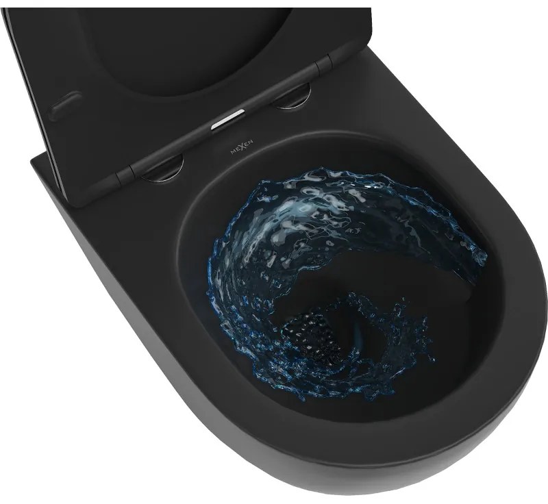 Mexen Lena, závěsná WC mísa 490x360x340 mm, Rimless Tornádo, černá matná, 3322XX85T