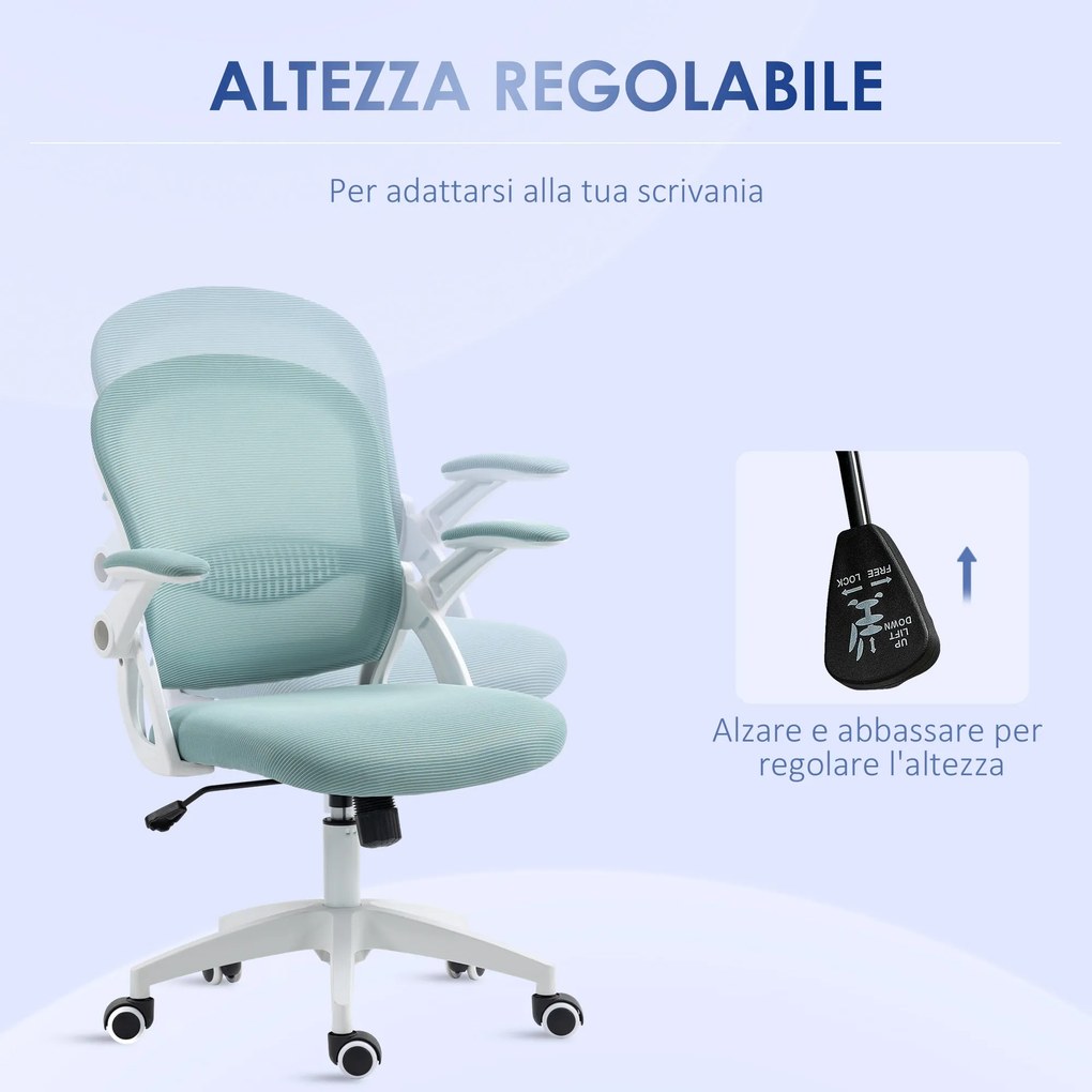 Ergonomická kancelářská židle Vinsetto s síťovaným opěradlem a polstrovaným sedákem, výškově nastavitelná, 65,5x61,5x88-97,5cm, modrá