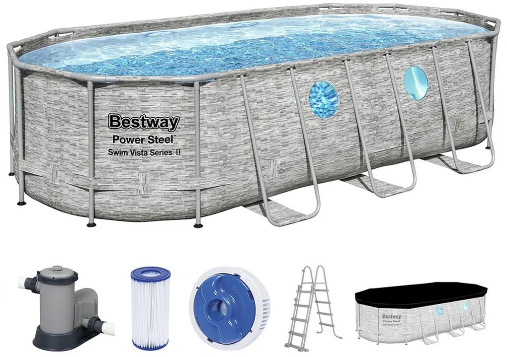 BESTWAY Power Steel Stacked Stone Swim Vista Bazénový set 549 x 274 x 122 cm, kartušová filtrace 56716