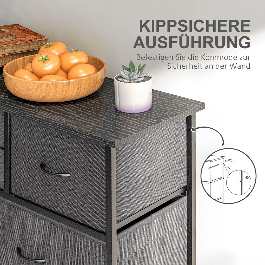 HOMCOM komoda s 10 skládacími látkovými zásuvkami moderní příborník do obývacího pokoje ložnice z oceli černý