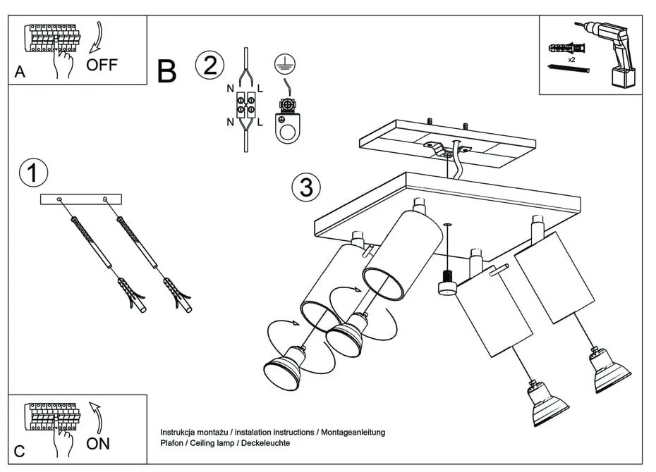 Bílé stropní světlo Sollux Etna