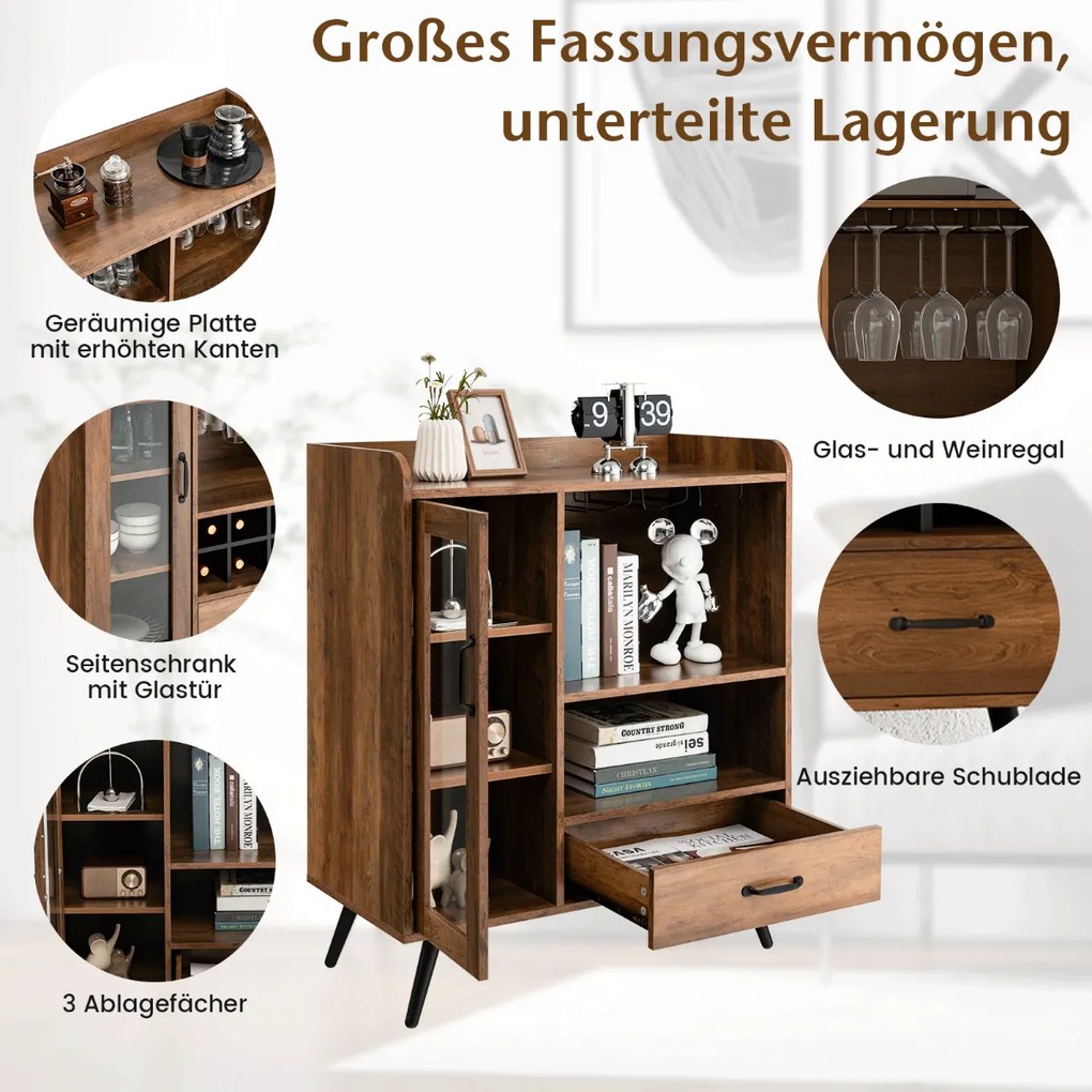 Costway Vinotéka pro domácí lihovinu skříň s dvířky a zásuvkou – 80 × 40 × 95 cm