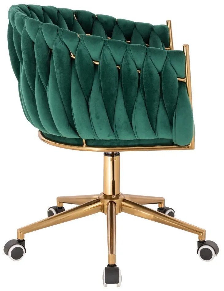 LuxuryForm DESIGN Otočná židle NORDEN VELUR na zlaté podstavě s kolečky - zelená