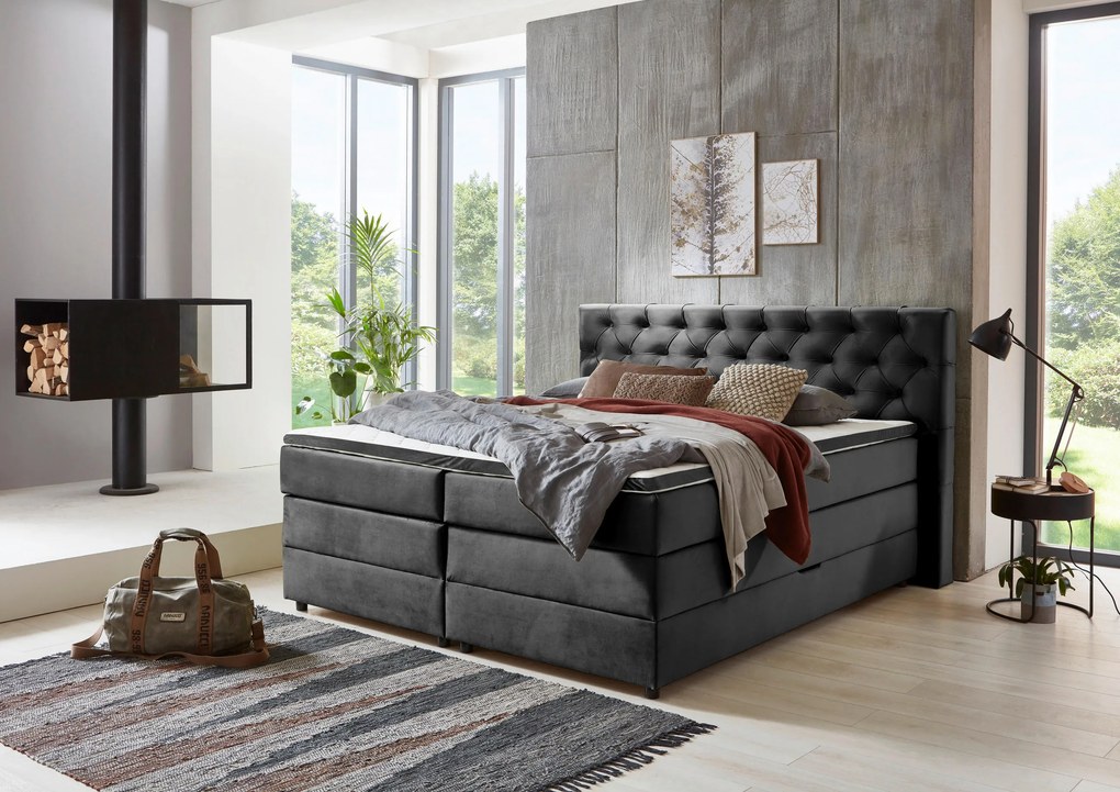 XXXLutz POSTEL BOXSPRING, 160/200 cm, antracitová MID.YOU - Postele s úložným prostorem - 001489000102
