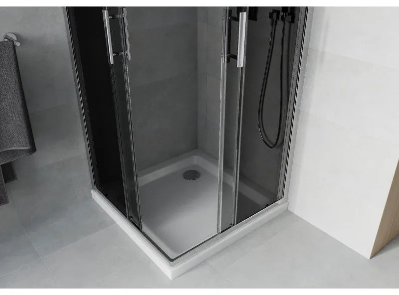 Mexen Rio čtvercový sprchový kout 90 x 90 cm, 5mm sklo, šedé sklo, chromový profil + slim sprchová vanička 5cm, 860-090-090-01-40-4010