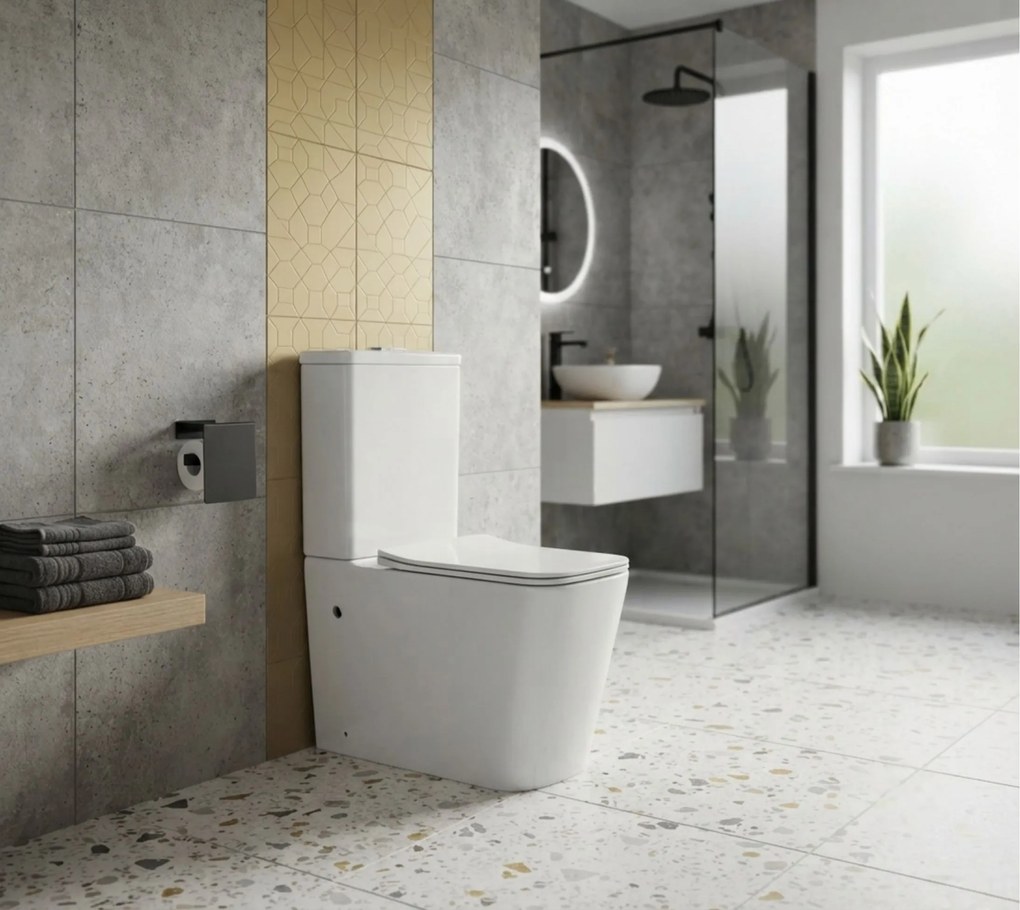 Erga Jotta, WC kombi mísa 640x365x820 mm, Rimless + toaletní sedátko, bílá lesklá, ERG-V03-JOTTA-RIM-WH