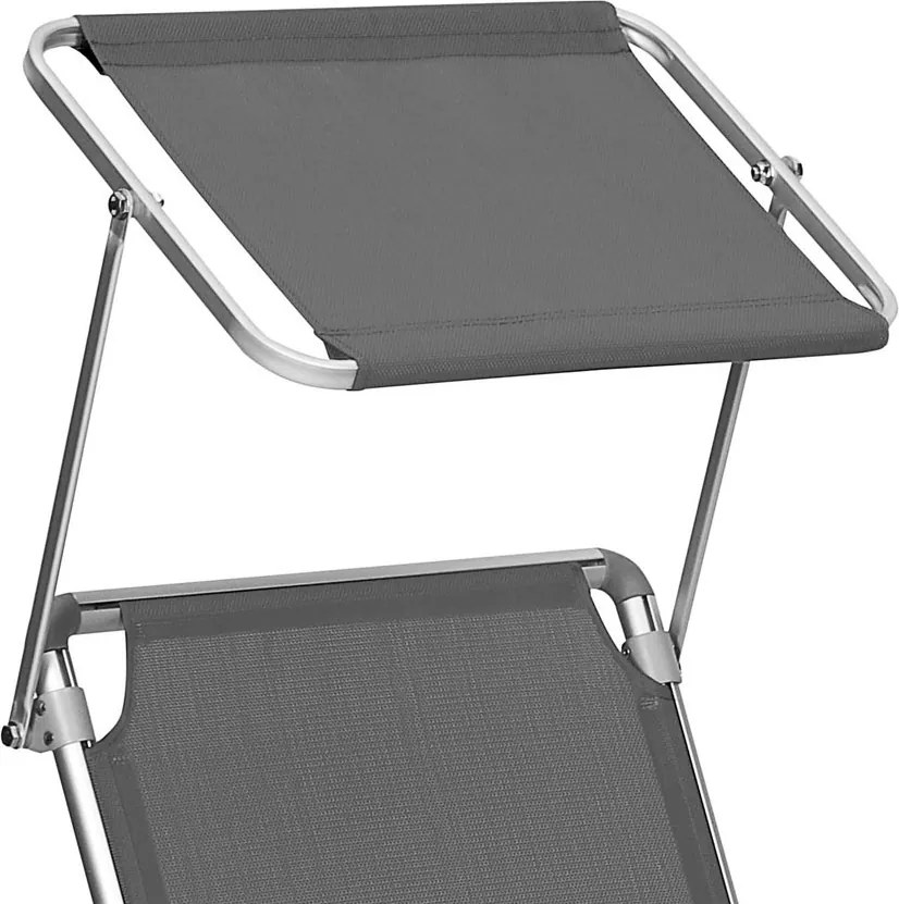 Zahradní lehátko MALIBU s nastavitelnou clonou, 193x55x31cm, šedá SongmicsHome