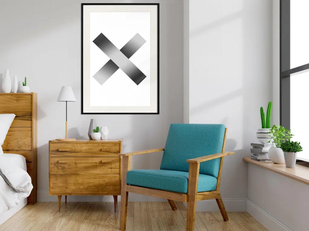 Plakát Kříž na bílém - černobílá geometrická abstraktní kompozice