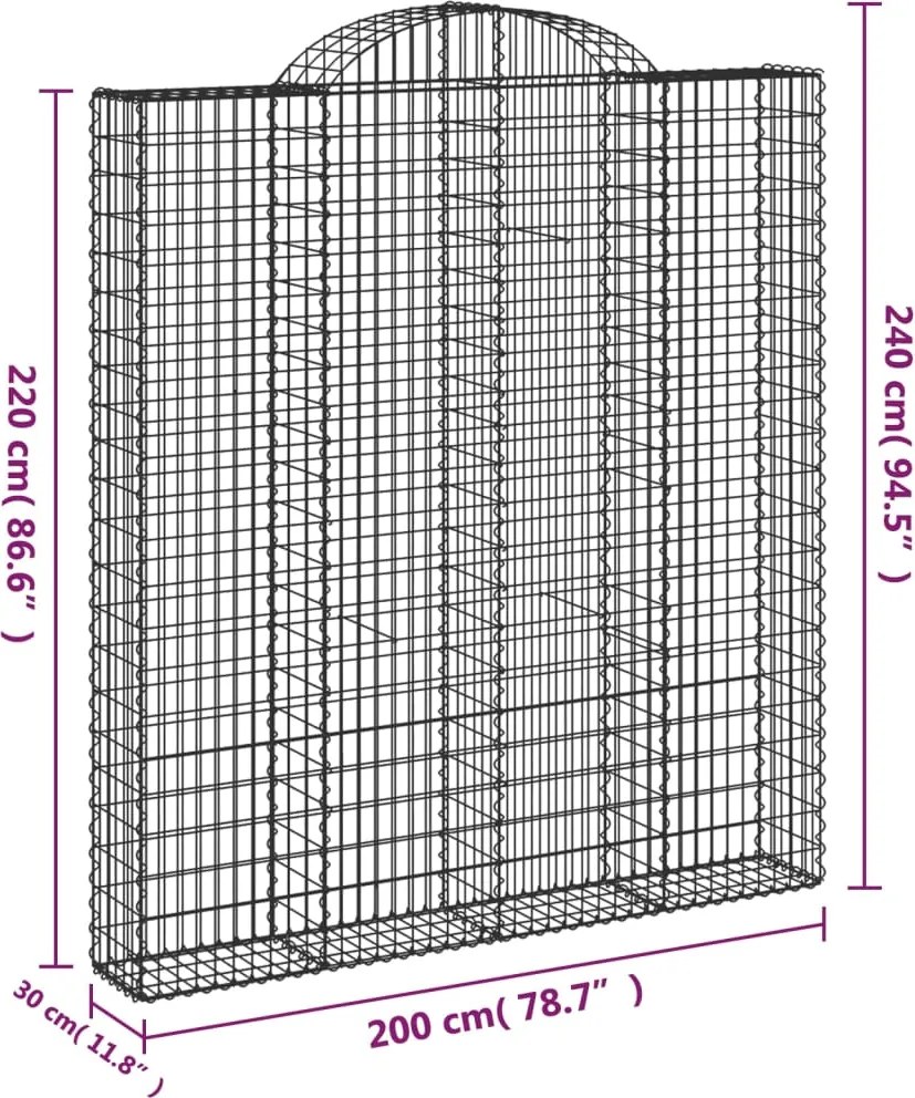 Klenuté gabionové koše 3 ks 200x30x220/240cm pozinkované železo 3146237