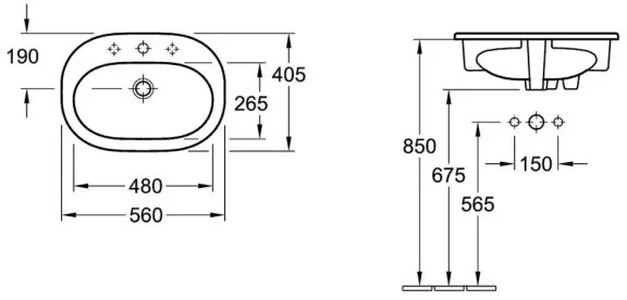 Villeroy & Boch 41615601 - Zápustné umyvadlo O.NOVO 56x40,5 cm keramika/bílá