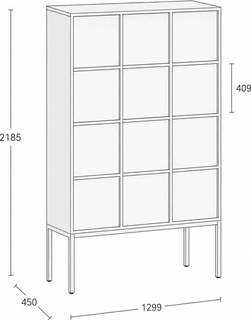 Kancelářská skříň FRAME, bílá podnož, 12x dveře, 1299 x 450 x 2185 mm, RFID zámek, bílá