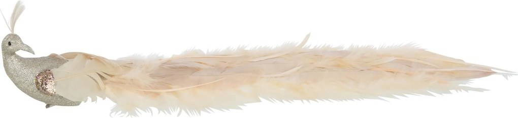 Béžová třpytivá ozdoba ptáček s peříčky na klipu  - 60*10*10 cm