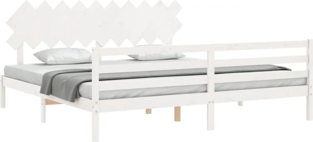Rám postele s čelem bílý 200 x 200 cm masivní dřevo 3195307