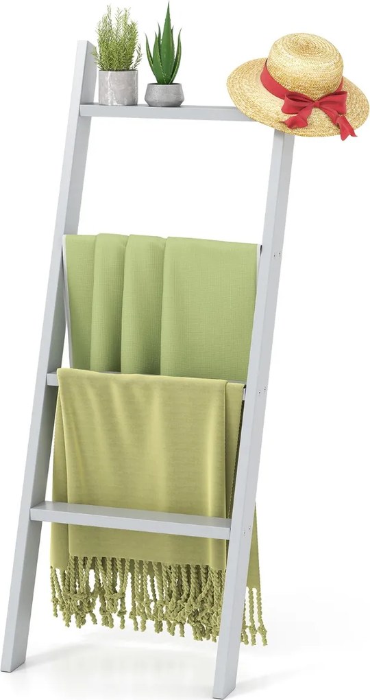 Costway Držák ručníků 4patrový stropní žebřík ze dřeva – 50 × 7,5 × 136,7 cm