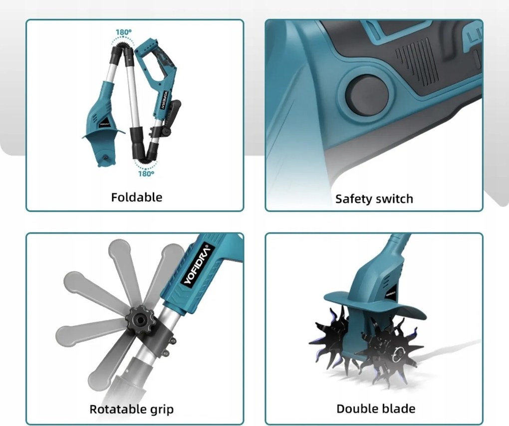 Akumulátorový kultivátor 21V – 2 baterie, 4 ocelové nože