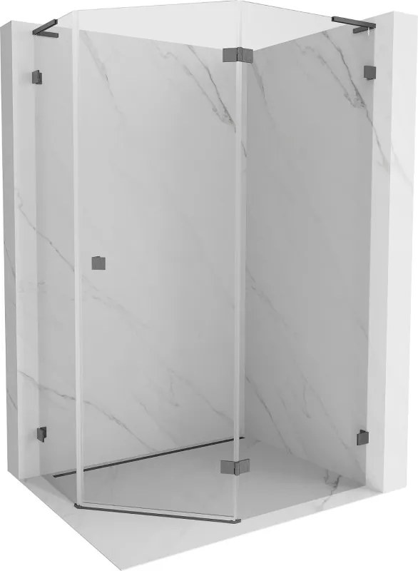 Mexen Lunar, L pravý výklopný pětiúhelníkový sprchový kout 90x80 cm, 8mm čiré sklo, profil grafit broušený, 831L-090P-080L-66-00-P