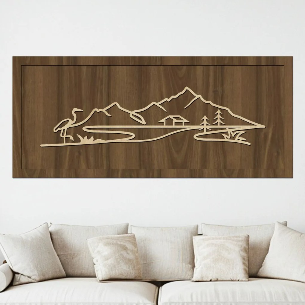 dřevo života Dřevěný obraz JEZERO Zvolte rozměr (cm): 80x34, Zvolte barvu dekoru: Dub zlatý-Ořech