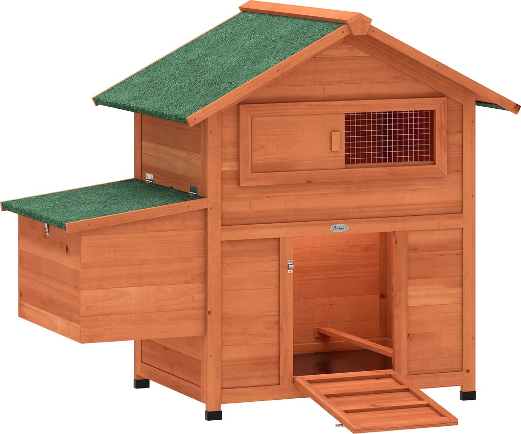 Kurník Dřevěný kurník s hnízdním boxem 2 bidýlka Rampa Okno Vodotěsná střecha 113,5x67,5x95,5 cm Oranžová barva