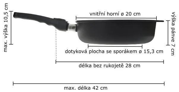 AMT Indukční titanová pánev ø 20 cm x 7 cm s odnímatelnou rukojetí a poklicí