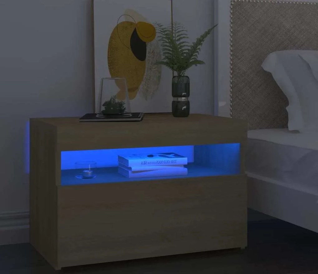 vidaXL Noční stolek s LED osvětlením 60x35x40 kompozitní dřevo [3082782] Barva: Černá